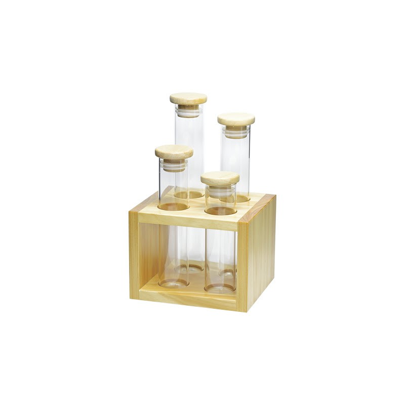 Rak Kayu Sample Tube Ø 34 mm Lubang 4 Size M, Natural - SUJI