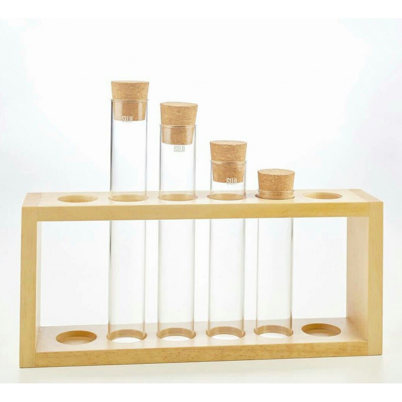 Rak Kayu Sample Tube Ø 30 mm Lubang 6 Size M, Natural - SUJI